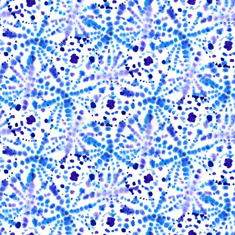 Abstract Floral Shapes in Blue, Watercolor Pattern Stock Illustration ...