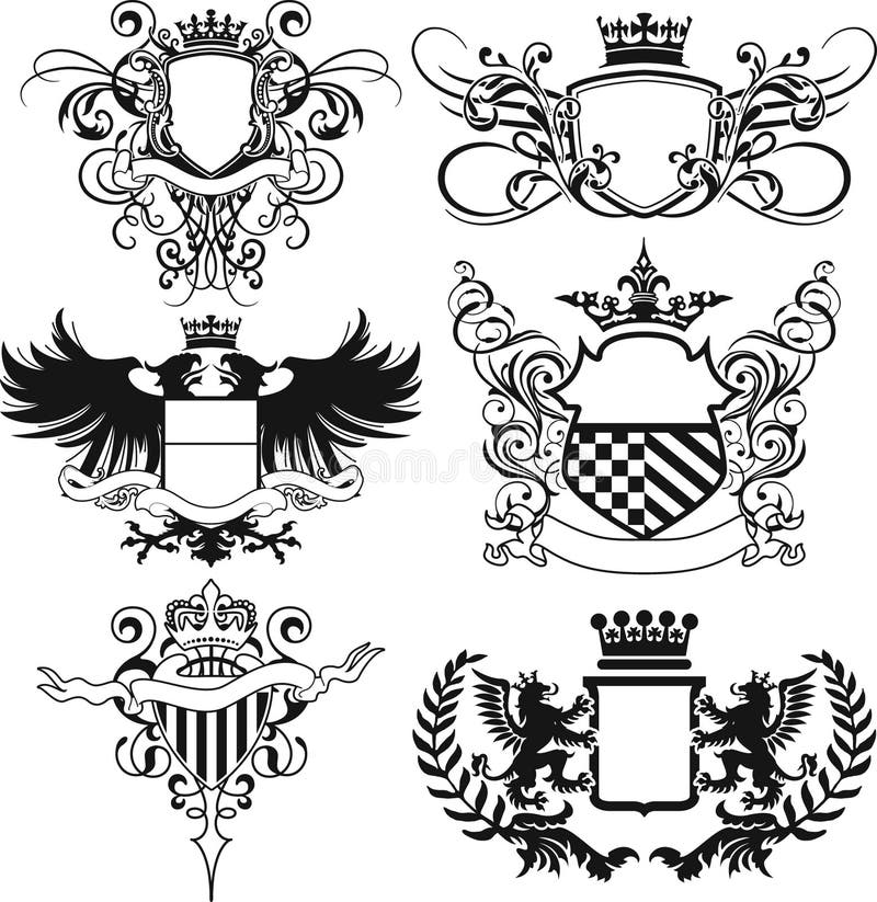 Abstract Flourished Heraldry Crest Shields Stock Vector - Illustration ...