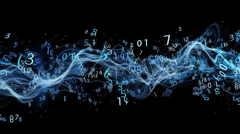 Abstract Flow of Blue Digits on Black Background Stock Image - Image of ...