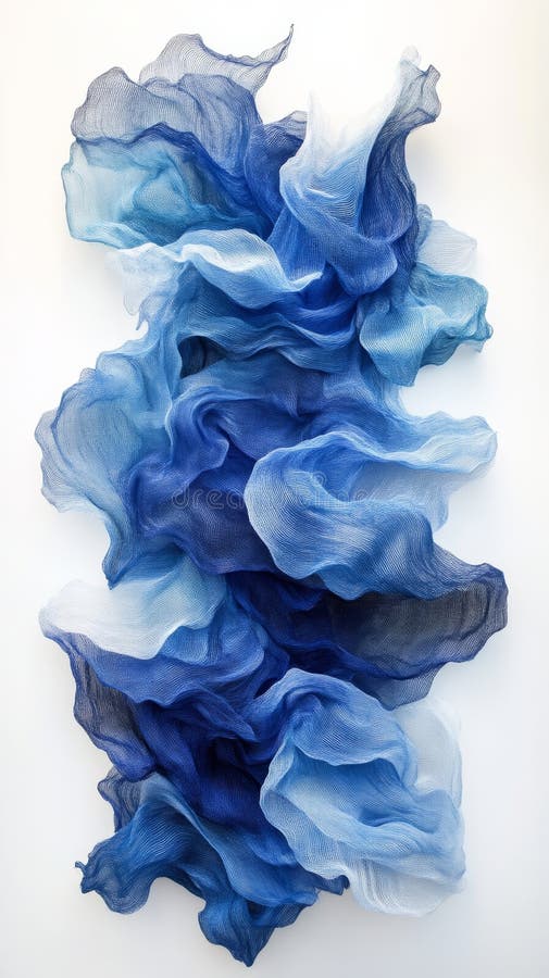 Abstract Flow of Blue Fabric with Gradient Textures on White Background ...
