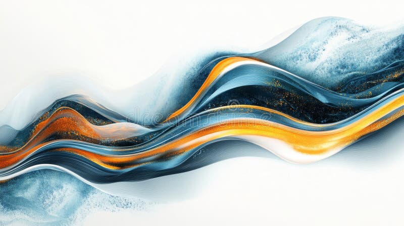 Abstract Flow of Blue Gold Fabric Set Against a White Background As a ...