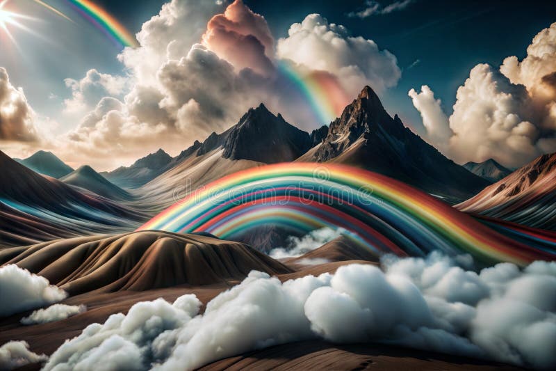Abstract Flow of Colors with Dynamic Motion, Clouds and Rainbow Peaks ...