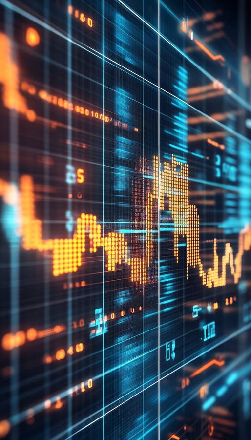 Abstract Flow of Data, Orange, Blue, Financial World, Technology ...