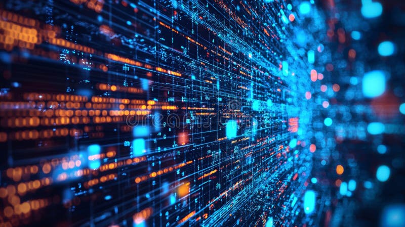 Abstract Flow of Digital Data in a High-tech Blue-orange Space Stock ...