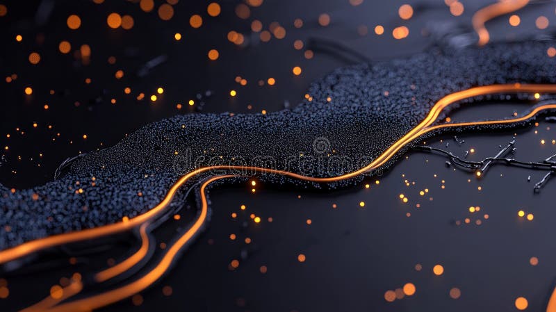 Abstract Flow of Molten Liquid with Glowing Particles on a Dark Surface ...