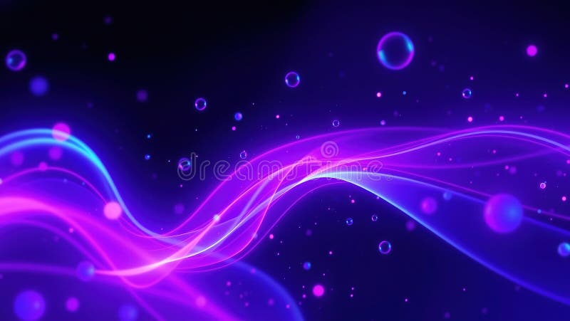 Abstract Flow of Neon Purple and Blue Lines with Bubbles Stock ...