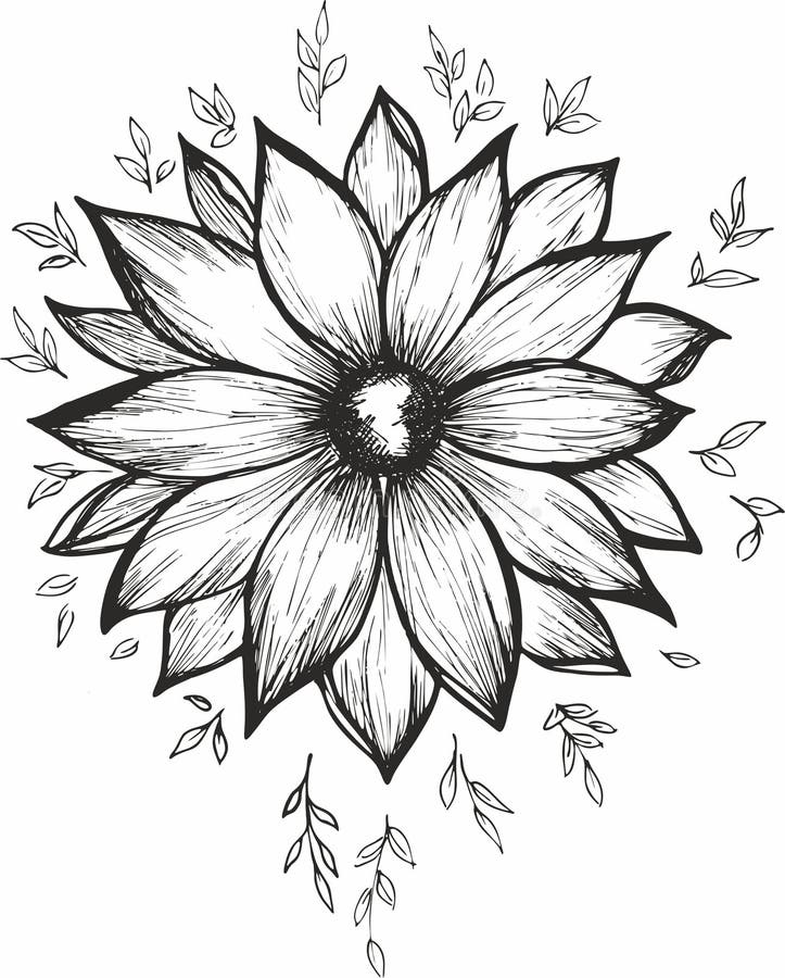 Abstract Flower in Continuous Line Art Drawing Style. Black Linear ...