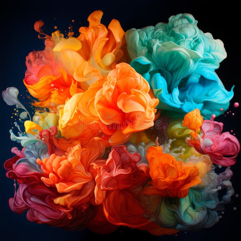 Abstract Explosion of Colors in Paint Splashes, Isolated on White Stock ...