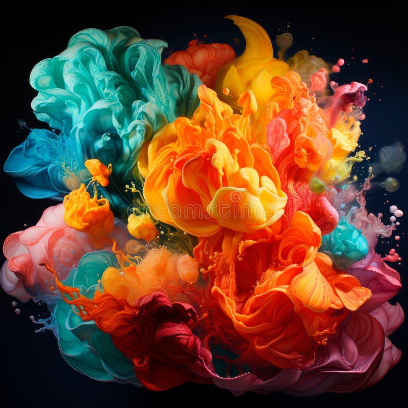 Abstract Flower Explosion of Colors in Paint Splashes, Isolated on ...