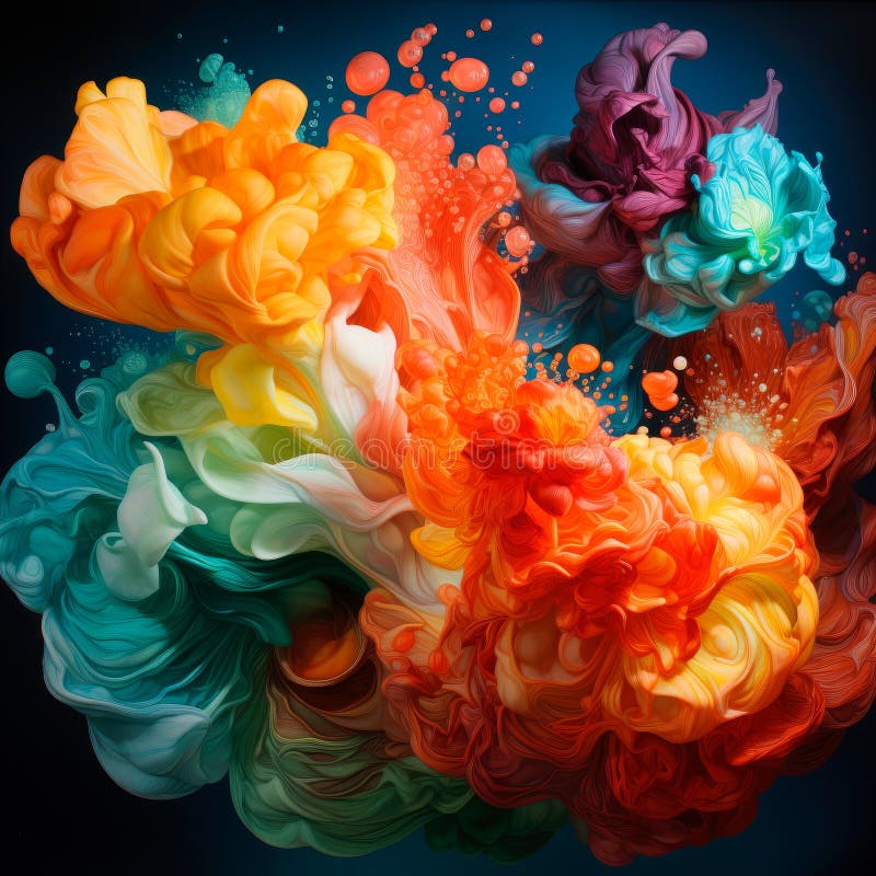 Abstract Flower Explosion of Colors in Paint Splashes, Isolated on ...