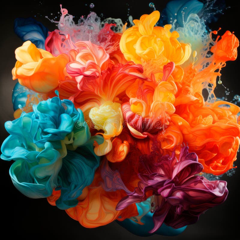 Abstract Flower Explosion of Colors in Paint Splashes, Isolated on ...