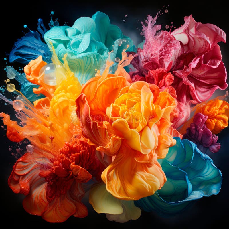 Abstract Flower Explosion of Colors in Paint Splashes, Isolated on ...