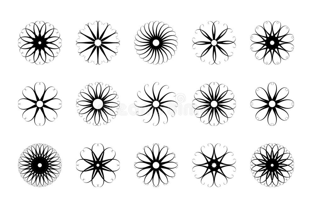 Abstract Flower Icons Set. Radial Rotation Circle Patterns Stock Vector ...