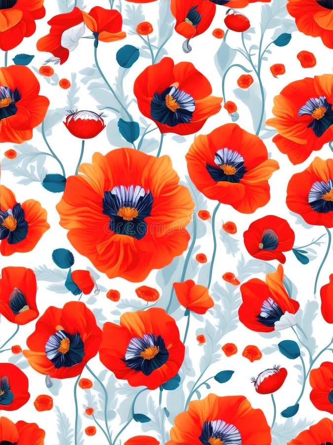 Abstract Flowers Background, Red Poppies Flowers Pattern Wallpaper ...