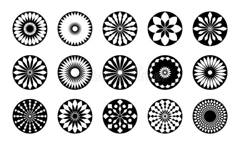 Abstract Flowers Icons. Circle Radial Design Elements Stock Vector ...