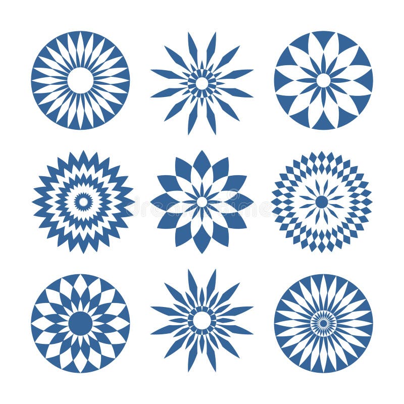 Abstract Flowers Icons Set. Radial Circle Design Elements Stock Vector ...
