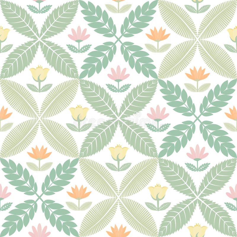 Abstract Flowers and Leaves Monogram Pattern on a White Background ...