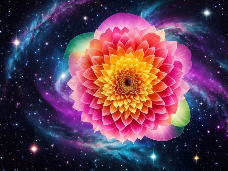 Abstract Flowers on Starry Space Background Stock Image - Image of ...