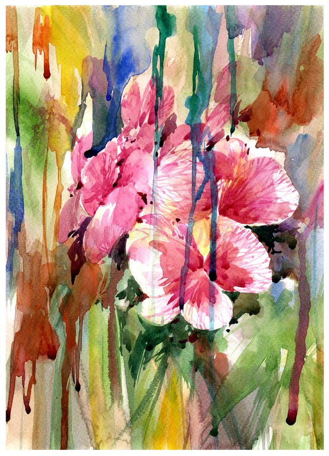 Abstract Flowers Watercolor Painting. Spring Multicolored Stock ...