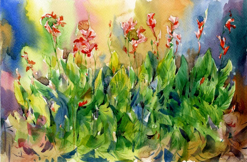 Abstract Flowers Watercolor Painting. Spring Multicolored Stock ...