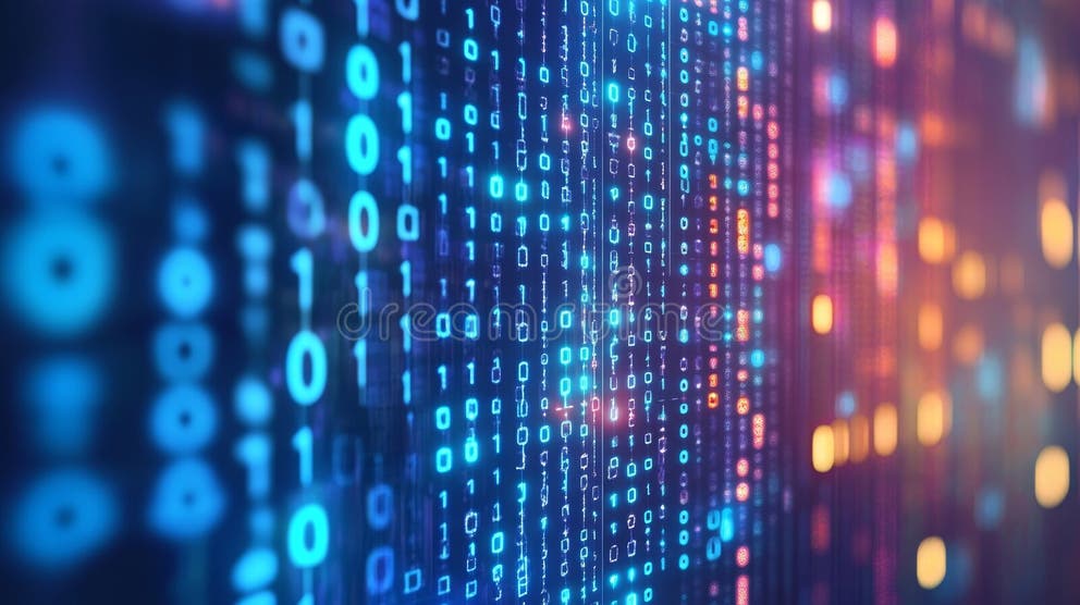 Abstract Flowing Binary Code Data Stream, Technology Background, Big Data Information Flow Stock ...