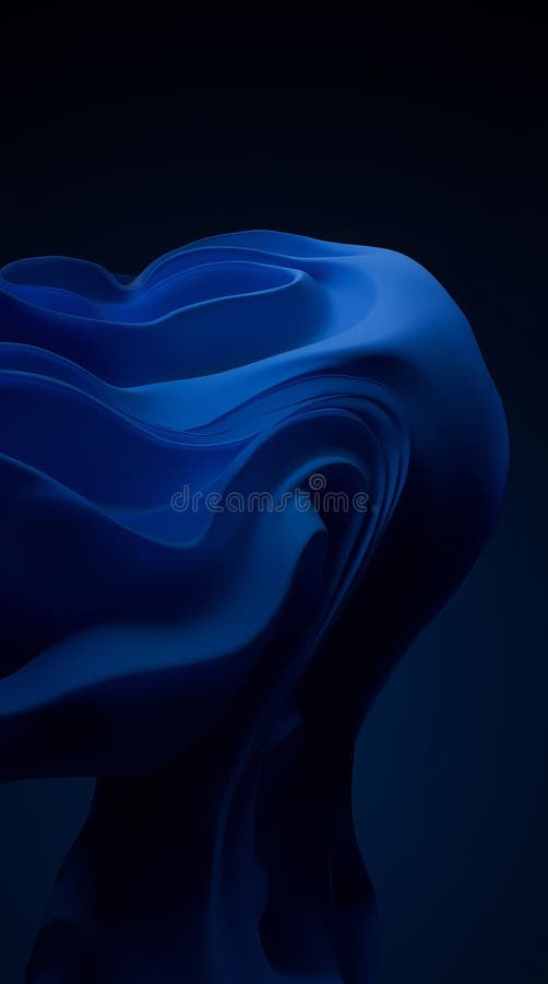 Abstract Flowing Blue Fabric Shape on a Dark Background, Evoking ...