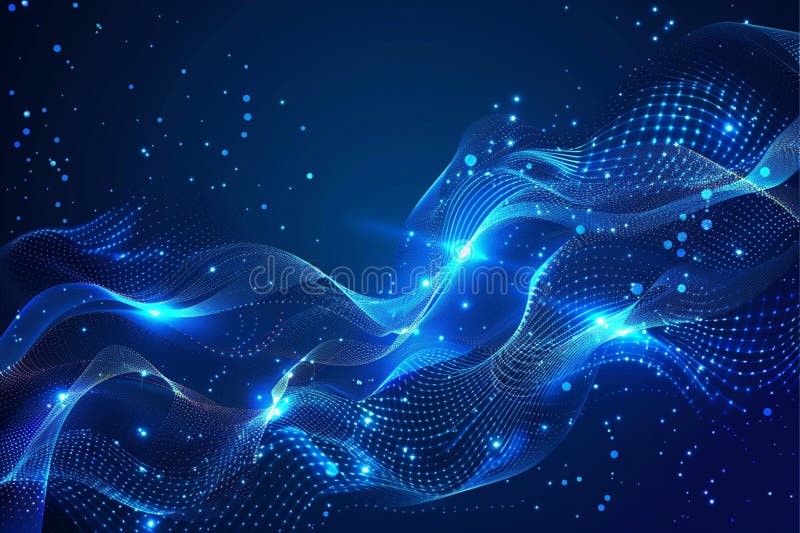 Abstract Flowing Blue Network of Light Dots and Lines, Dark Background ...