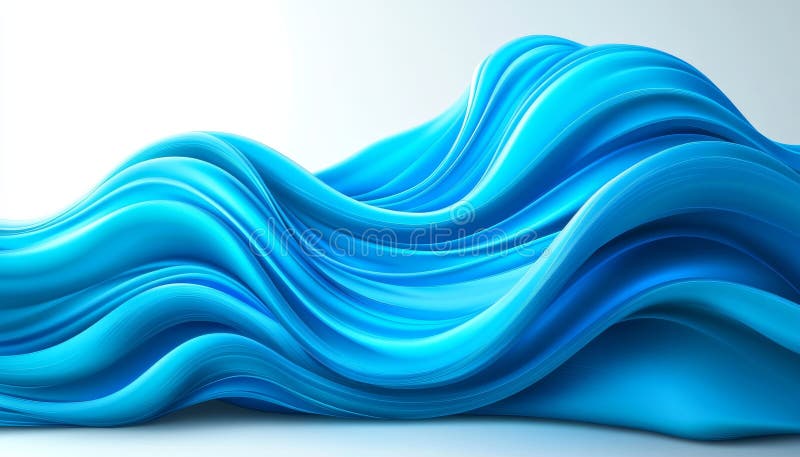 Abstract Flowing Blue Wave, Smooth Undulating Curves, Dynamic Liquid ...