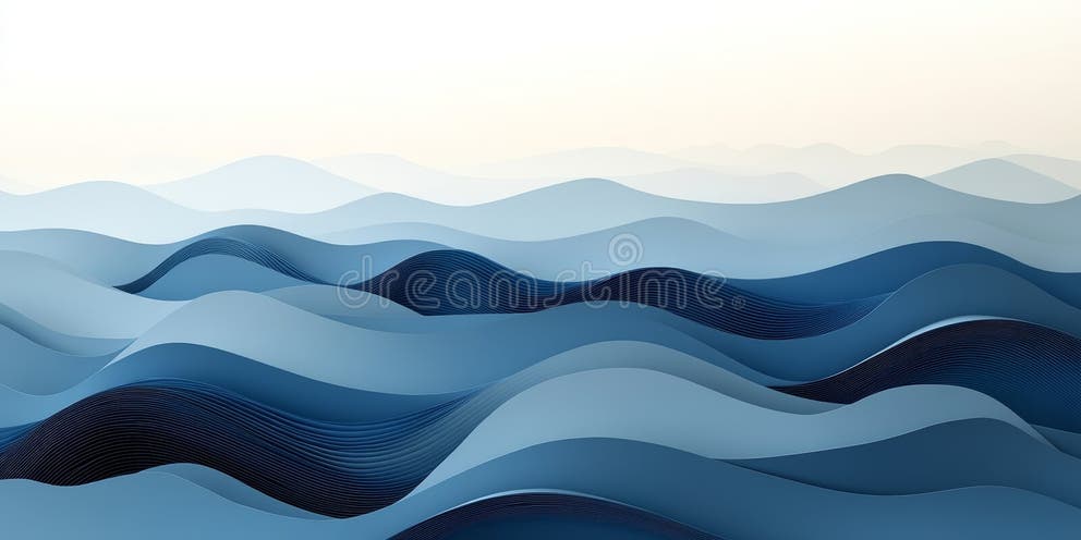 Abstract Flowing Blue Waves 3D Layered Paper, Dynamic Design Elements ...