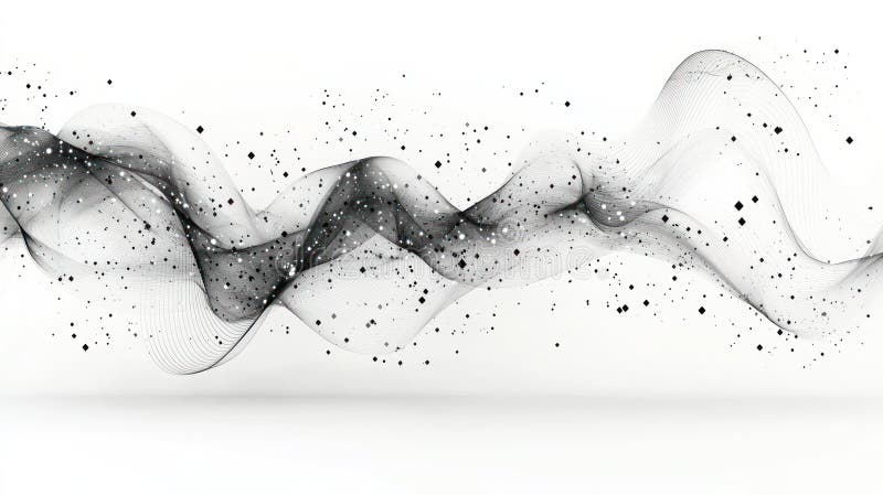Abstract Flowing Dark Waves with Particles on White Background Stock ...
