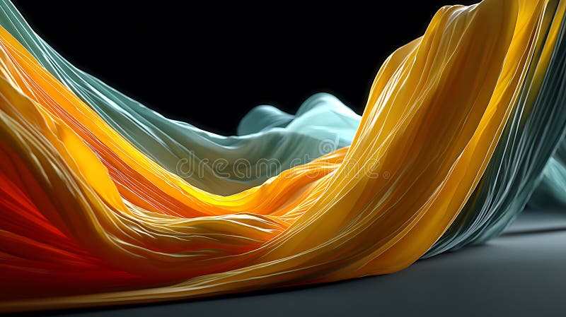 Abstract Flowing Fabric Waves in Orange Yellow and Teal Dynamic ...