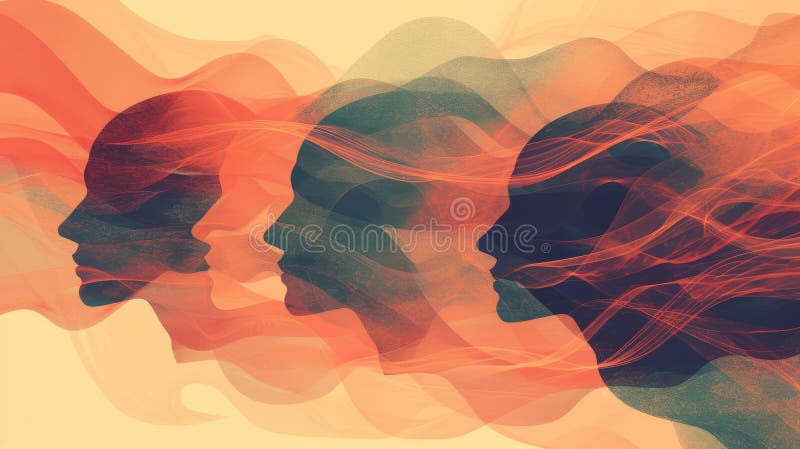 Abstract Flowing Faces Blending with Motion Waves Stock Image - Image ...