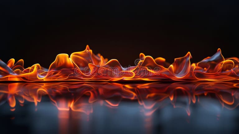 Abstract Flowing Flames with Reflection, Dark Background. Fire and ...