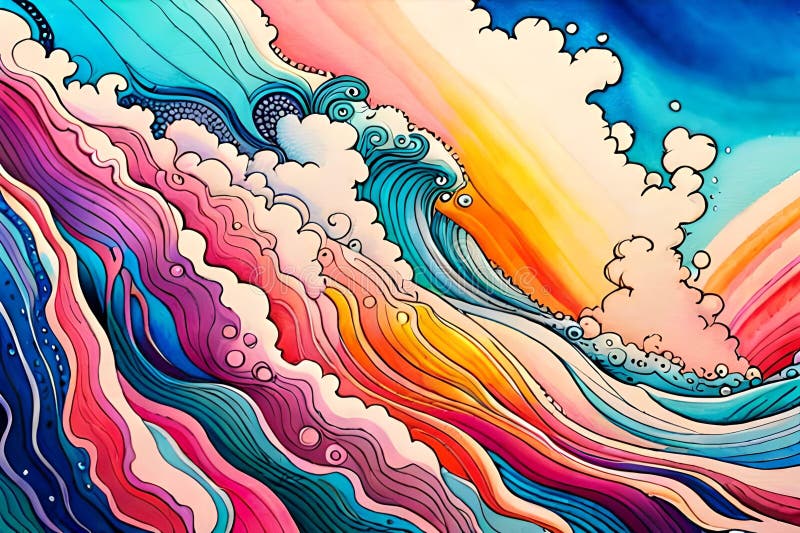Abstract Flowing Fluid. Psychedelic Ocean Waves. Ai Generated Stock ...
