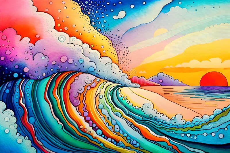 Abstract Flowing Fluid. Psychedelic Ocean Waves. Ai Generated Stock ...