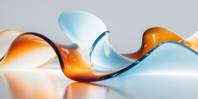 Abstract Flowing Glass Shapes in Orange Blue and White with Light ...