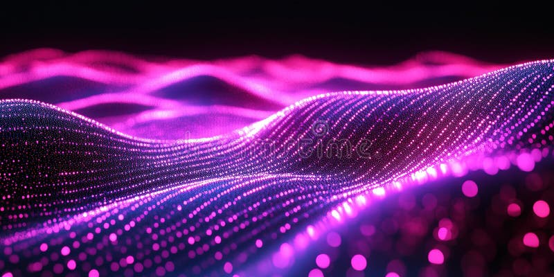 Abstract Flowing Glowing Purple Lights Represent Digital Data Landscape ...