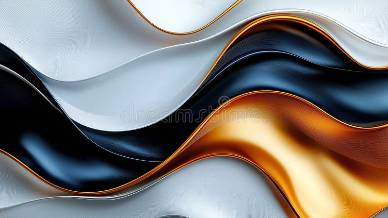 Abstract Flowing Gold, Black, White Waves Stock Illustration ...