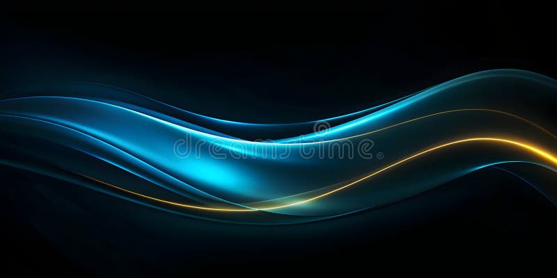 Abstract Flowing Golden Wave Background on a Blue Theme Stock ...