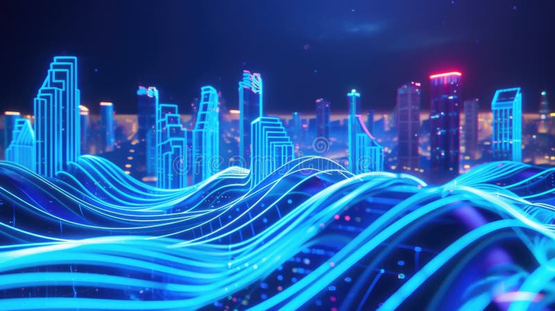 Abstract Flowing Light Wave Effect in Digital Technology Seamless ...