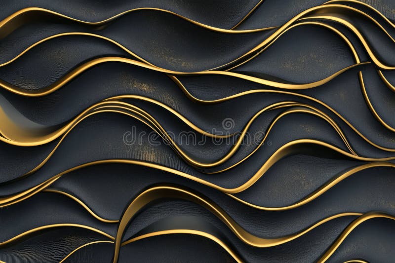 Abstract Flowing Lines Black Gold Forming Continuous Seamless Wallpaper ...