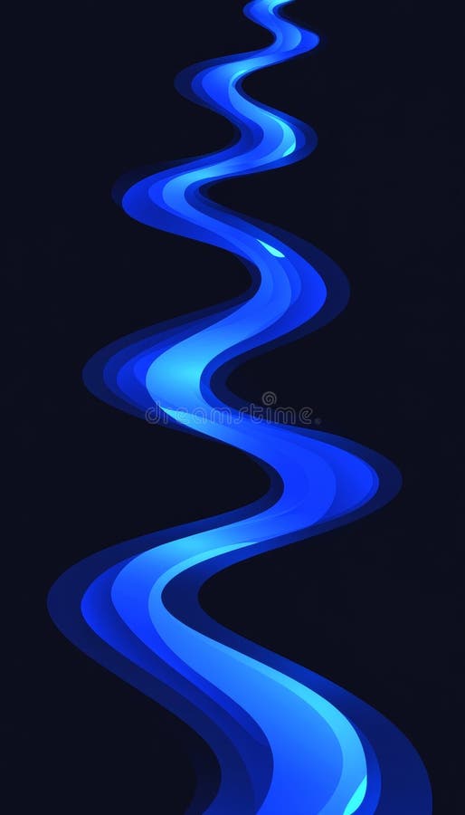Abstract Flowing Lines of Blue Light on Black Background, Energy ...