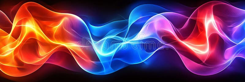 Abstract Flowing Lines, Bright Cyan and Red on a Dark Background ...