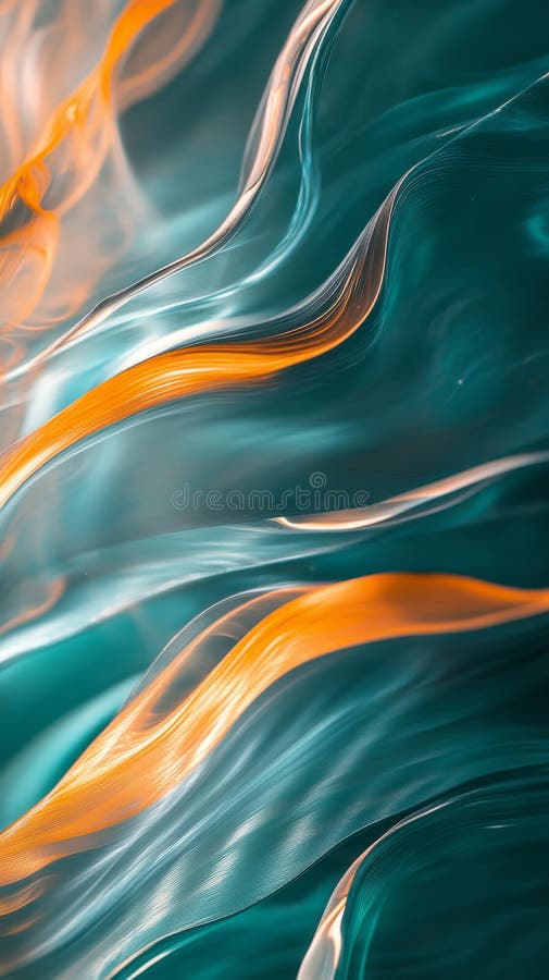 Abstract Flowing Lines in Teal and Orange, Dynamic Motion. Modern Art ...