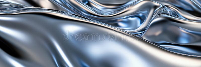 Abstract Flowing Metal Surface Texture with Shiny Silver and Blue Waves ...