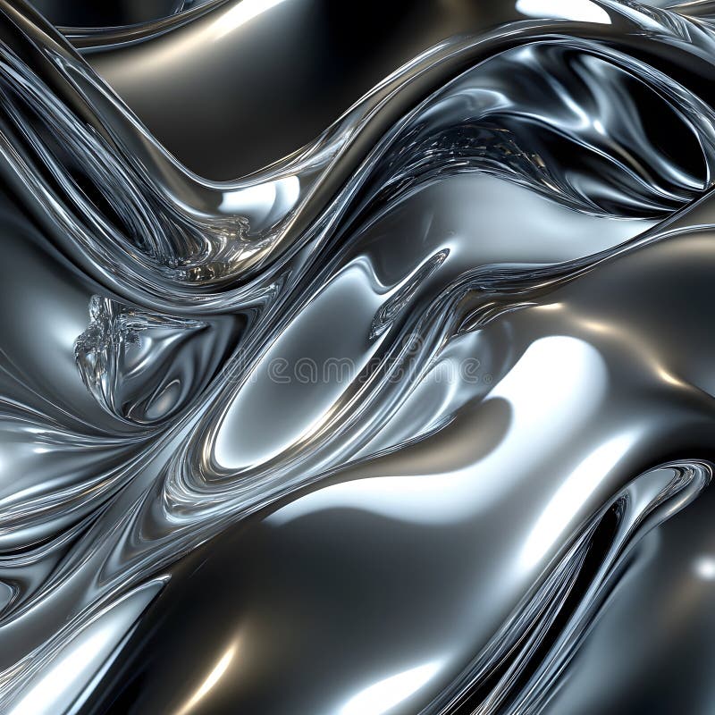 Abstract Flowing Metallic Liquid Silver and Gray Reflective Texture ...