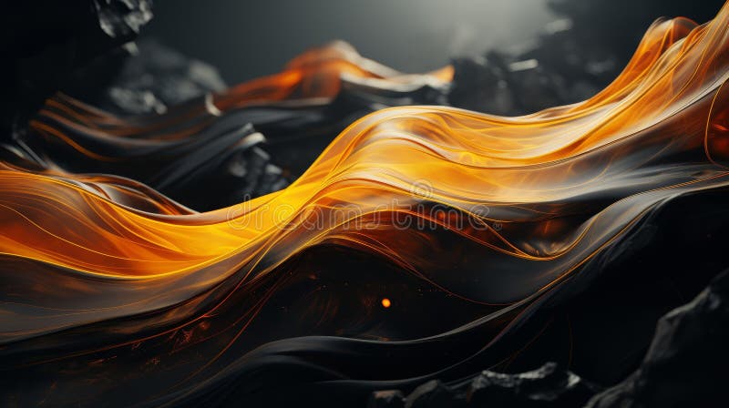 Abstract Flowing Orange and Black Waves with Glowing Highlights in a ...
