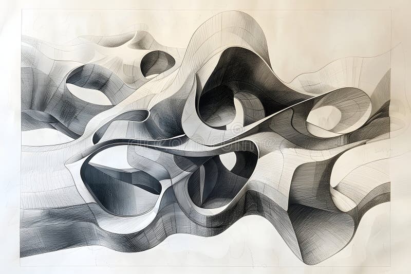 Abstract Flowing Organic Shapes. Pencil Drawing. Generative AI Stock ...