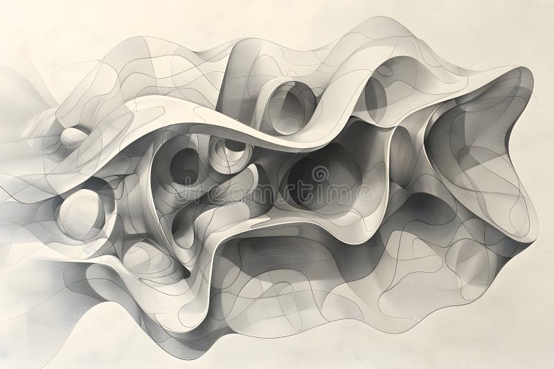 Abstract Flowing Organic Shapes. Pencil Drawing. Generative AI Stock ...