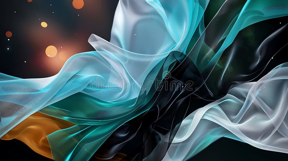 Abstract Flowing Ribbons in Teal, Gold and Black Stock Illustration ...